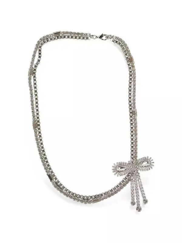 Alessandra Rich Crystal-embellished Bow-detail Necklace - Silver
