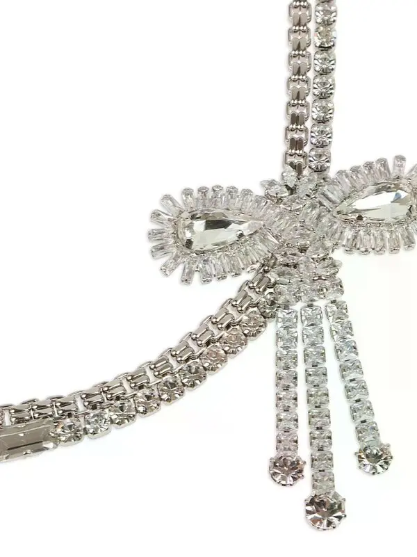 Alessandra Rich Crystal Embellished Bow Detail Necklace - Silver