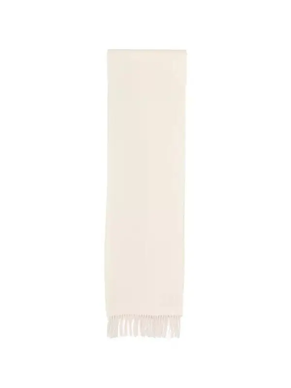 Max Mara Embroidered-logo Fringed Scarf - Neutrals