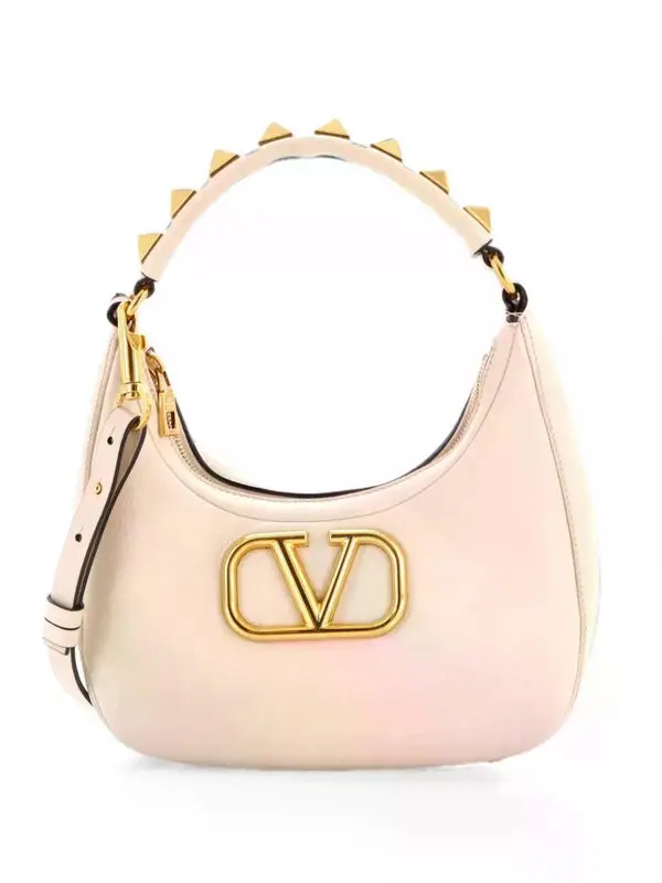 Valentino Garavani Stud Sign Zip Leather Hobo Bag - Neutrals