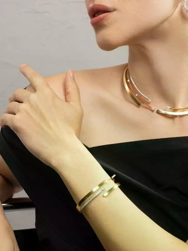 Yeprem Diamond Four Line Open Bracelet In 18k Yellow