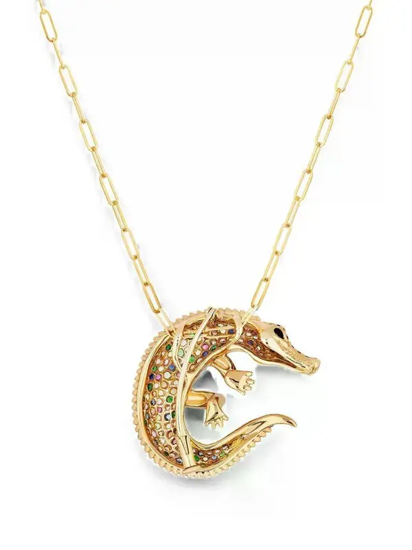 Goshwara Crocodile Sapphire And Onyx Pendant-brooch Necklace - Gold