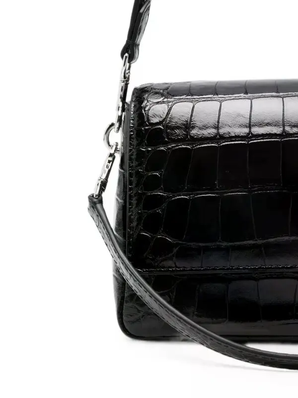 Tory Burch Charlie Croc-embossed Shoulder Bag - Black