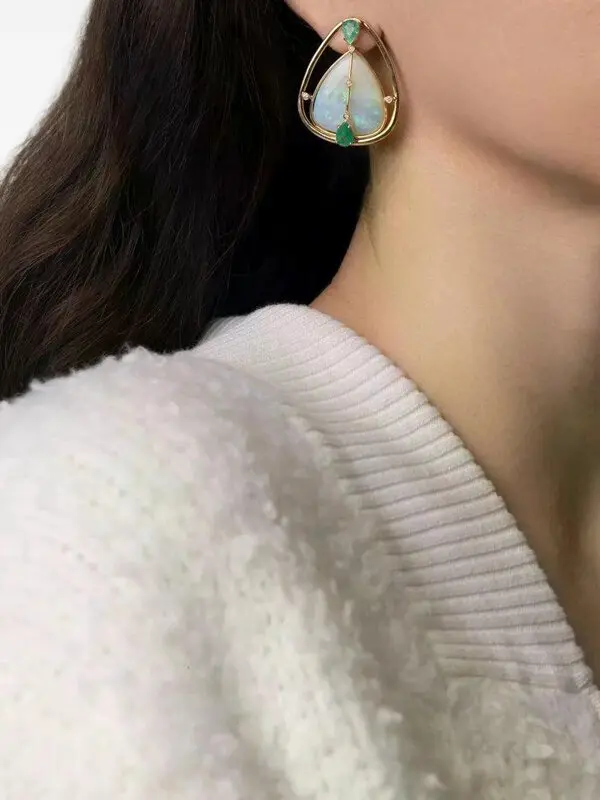 DENISE CASSOU 18k Yellow Opal And Emerald Earrings