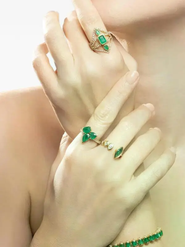 Shay Emerald And Diamond Cluster Ring In 18k Yellow