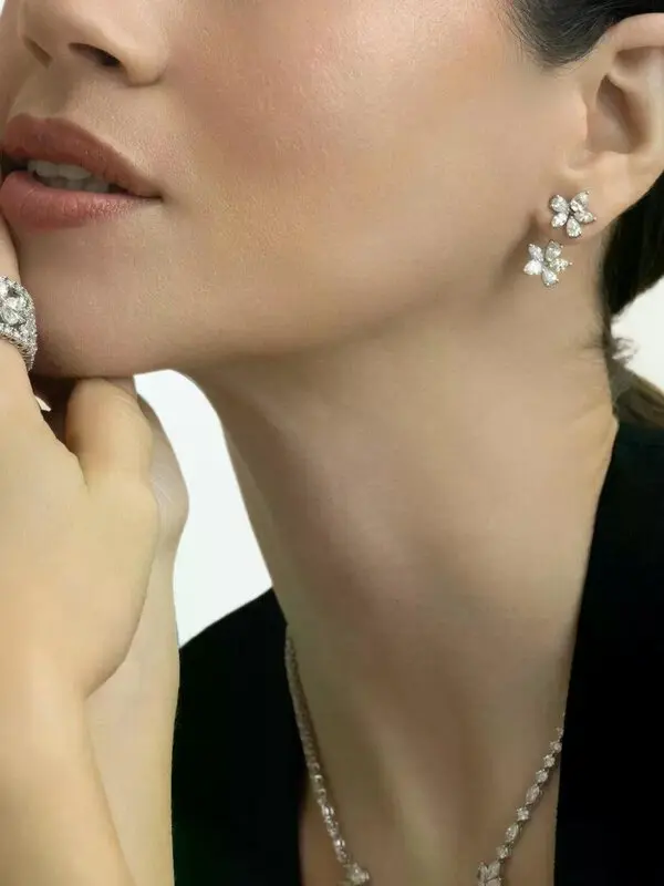ZYDO Diamond Double Flower Earrings - Silver