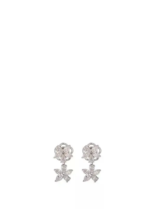 ZYDO Diamond Double Flower Earrings - Silver