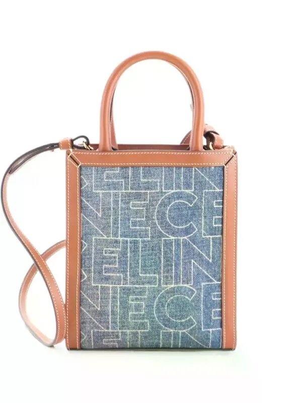 Celine Vertical Cabas Printed Denim With Leather Mini Tote Bag