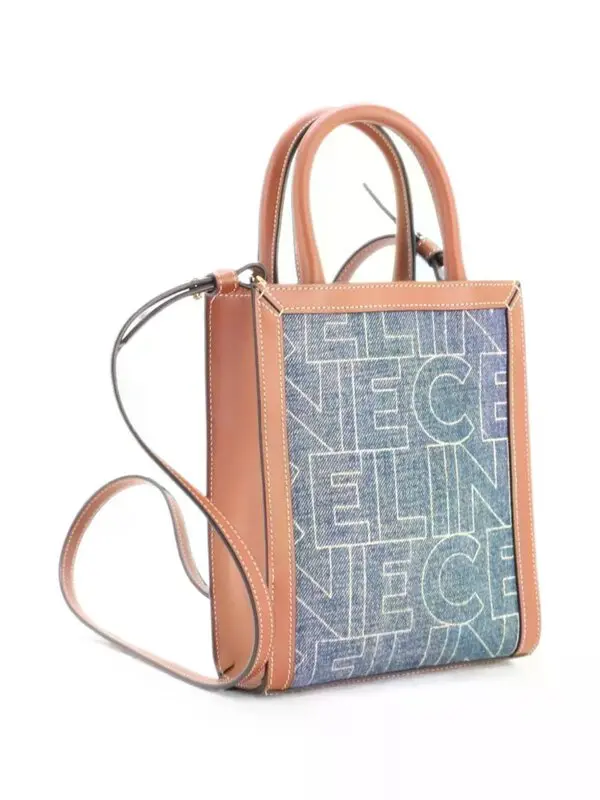 Celine Vertical Cabas Printed Denim With Leather Mini Tote Bag