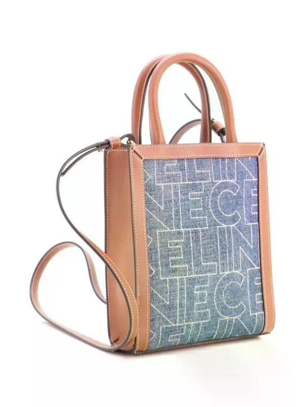 Celine Vertical Cabas Printed Denim With Leather Mini Tote Bag