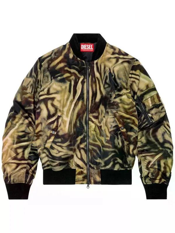DIESEL® Abstract Print Bomber Jacket - Black