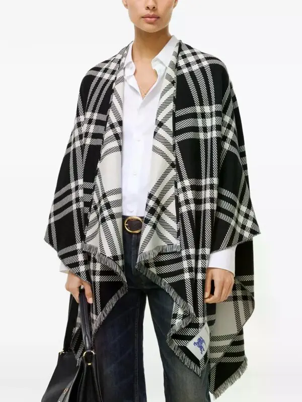 Burberry Check Frayed Cape - Black