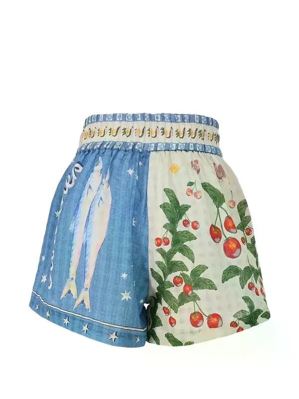 Agua Bendita Graphic Print Pleated Shorts