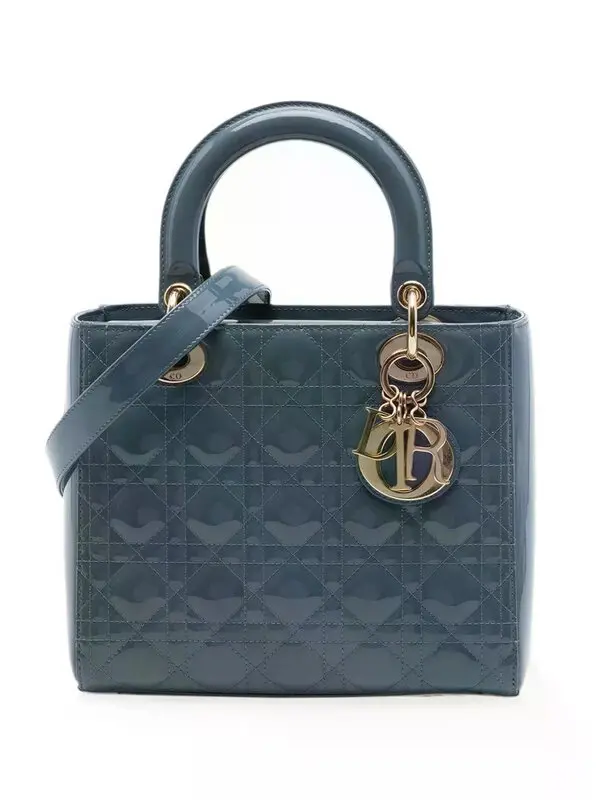 Dior 2019 Medium Patent Cannage Lady Satchel - Blue