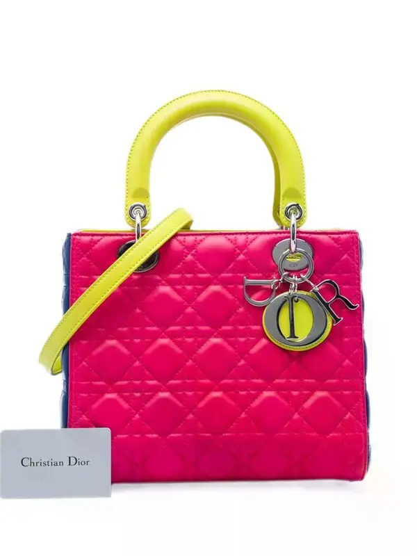 Dior 2013 Medium Tricolor Lambskin Cannage Lady Satchel - Pink