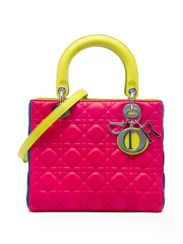 Dior Medium Tricolor Lambskin Cannage Lady Satchel - Pink