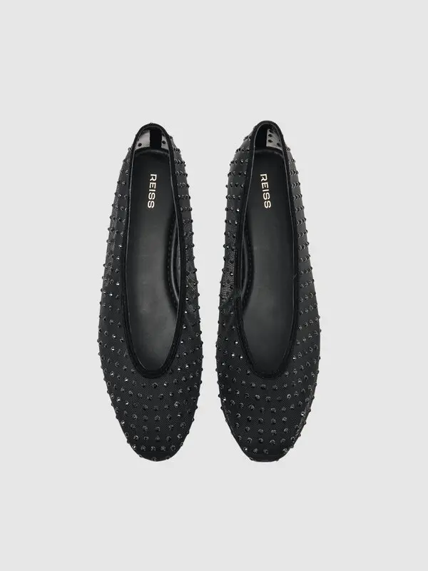 REISS Mesh Embellished Ballet Flats