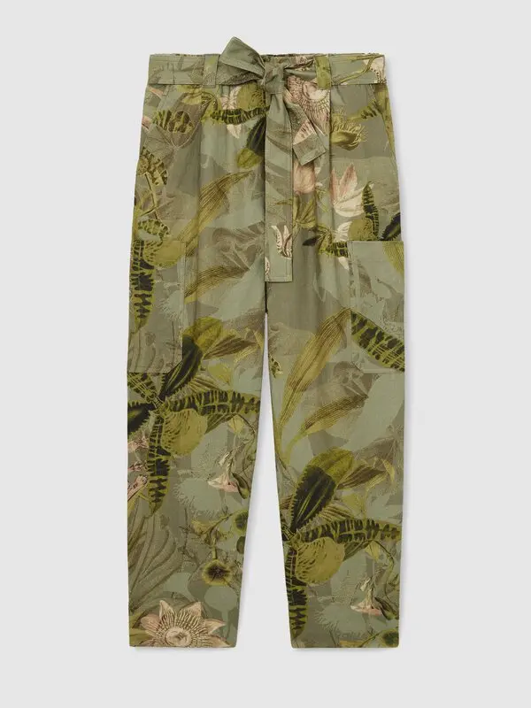 REISS Linen Floral Tapered Trousers