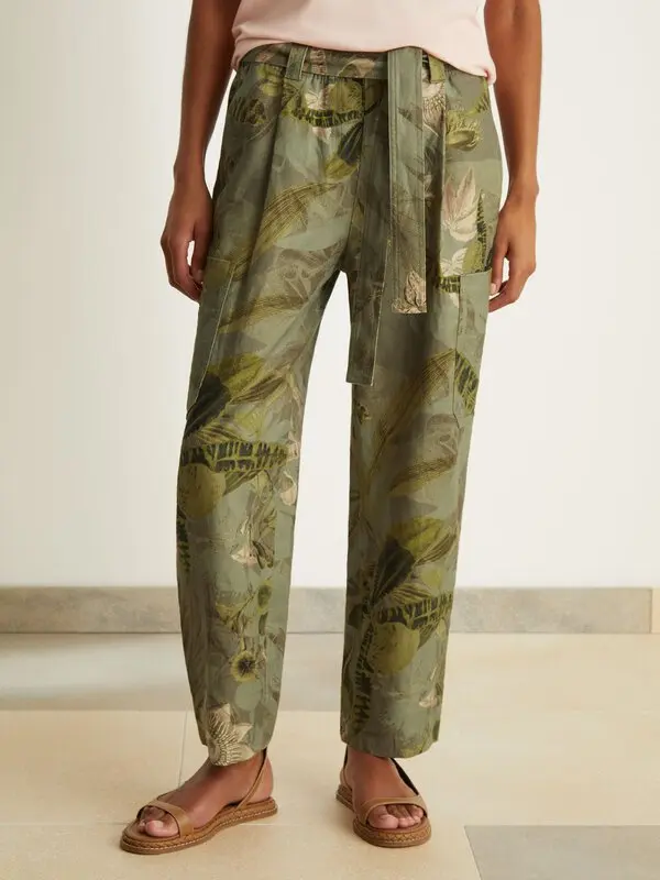 REISS Linen Floral Tapered Trousers