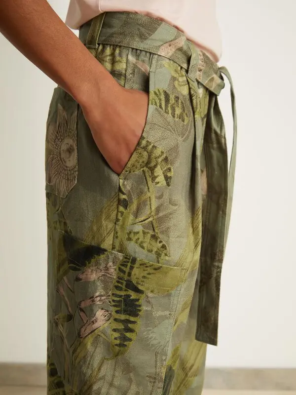 REISS Linen Floral Tapered Trousers