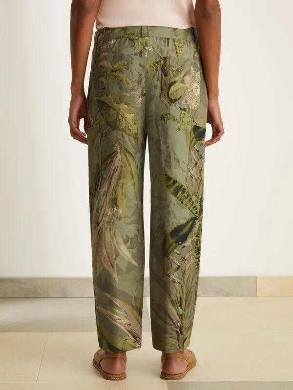 REISS Linen Floral Tapered Trousers