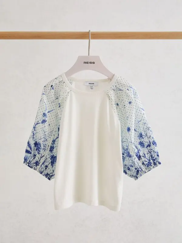 REISS 9-13 Yrs Cotton Floral Balloon-sleeve Top