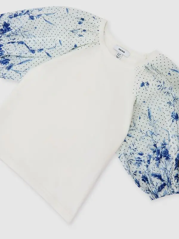 REISS 9-13 Yrs Cotton Floral Balloon-sleeve Top