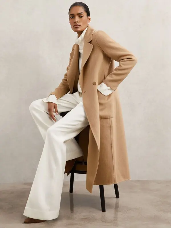 REISS Wool-blend Double-breasted Blindseam Coat - Camel