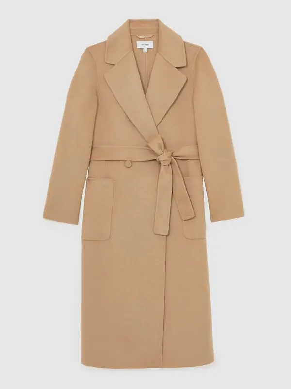 REISS Wool-blend Double-breasted Blindseam Coat - Camel