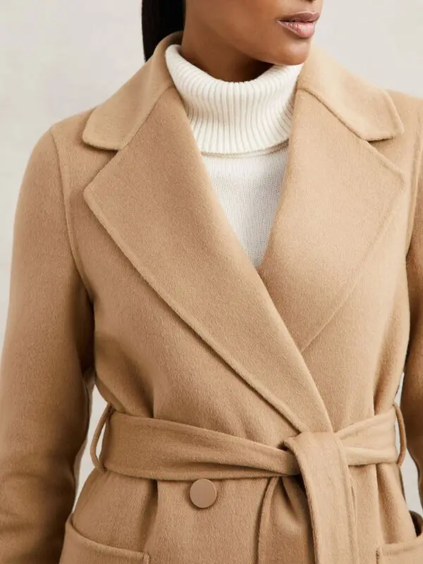 REISS Wool-blend Double-breasted Blindseam Coat - Camel