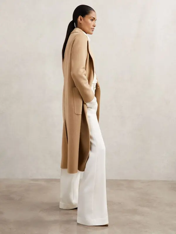 REISS Wool-blend Double-breasted Blindseam Coat - Camel