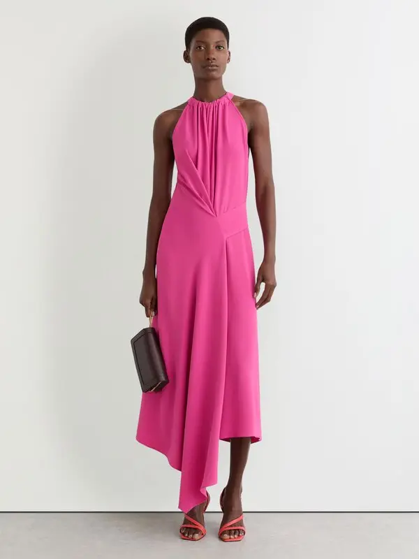 REISS Drape-detail Sleeveless Midi Dress - Raspberry Pink