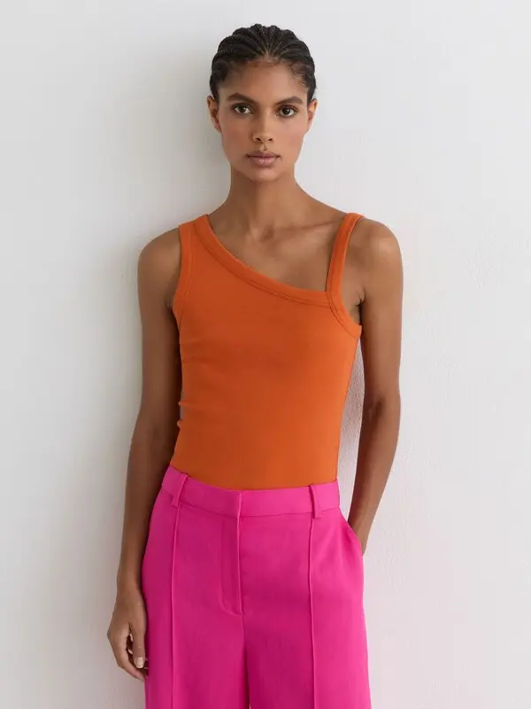 REISS Stretch-cotton Asymmetric-neck Vest