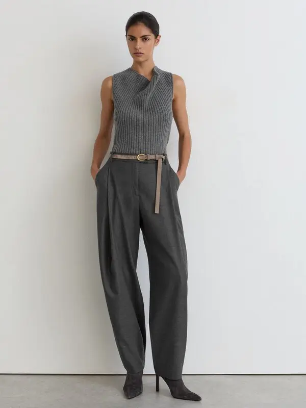 REISS Wool-blend Ribbed Cowl-neck Vest With Cashmere