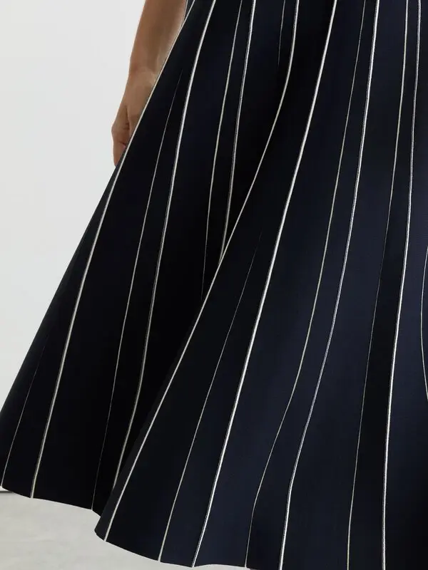 REISS Sleeveless Striped Knitted Midi Dress With Belted Waist