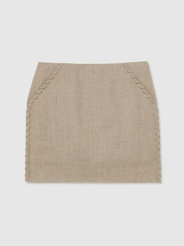 REISS Linen Whipstitch Mini Skirt