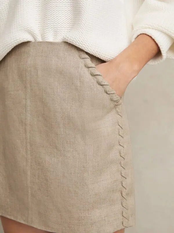 REISS Linen Whipstitch Mini Skirt