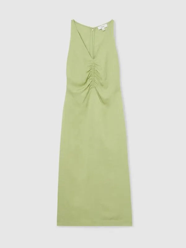 REISS Ruched Sleeveless Midi Dress - Green