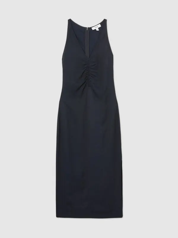 REISS Ruched Sleeveless V-neck Midi Dress