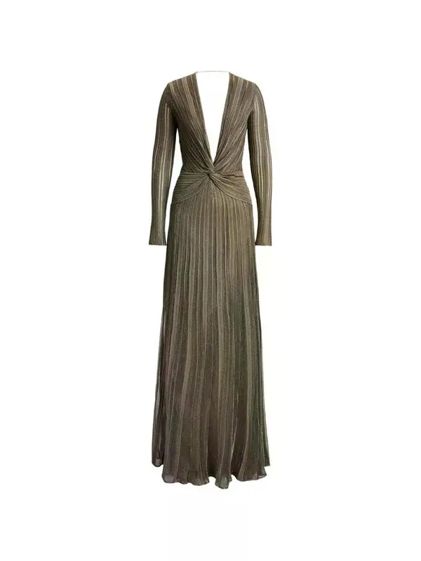 Polo Ralph Lauren Dabney Pleated Metallic Evening Dress - Brown