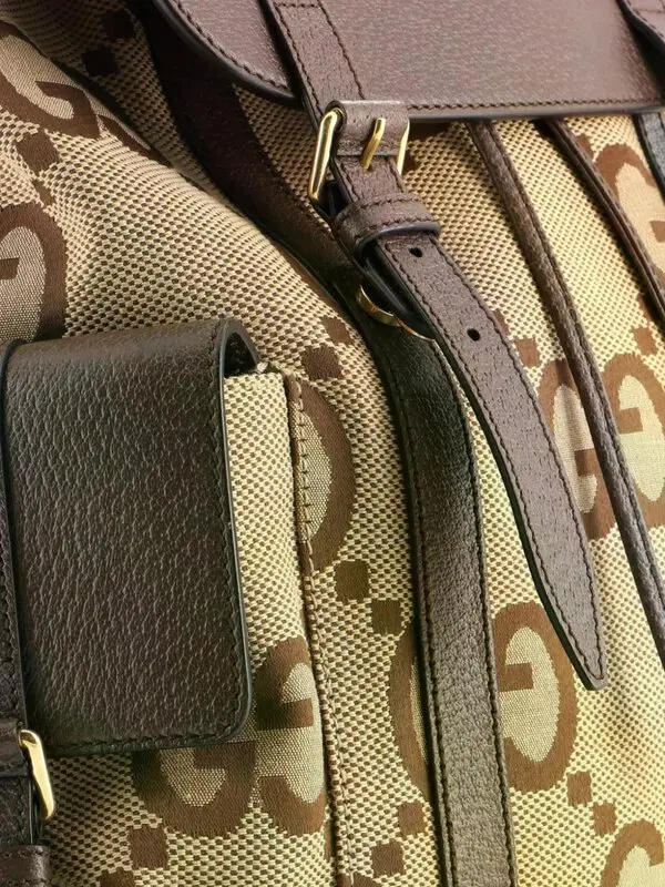 Gucci Jumbo Gg Canvas And Leather Double Pocket Belt Backpack