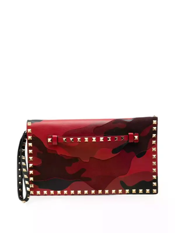 Valentino Garavani 2000-2017 Canvas And Nappa Camouflage Rockstud Wristlet Clutch Bag - Red