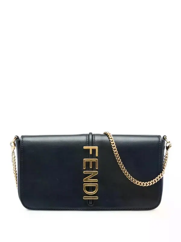 Fendi 2010-2026 Leather Fendigraphy Wallet On Chain Crossbody Bag - Black