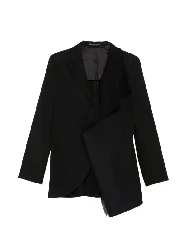 Yohji Yamamoto Asymmetric Frayed-edge Jacket - Black