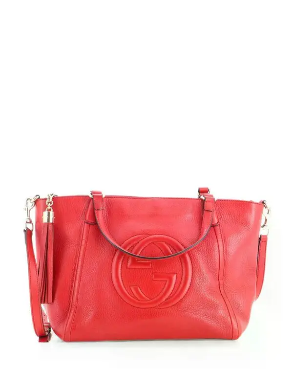 Gucci Soho Convertible Top Handle Bag Leather Small Satchel - Red