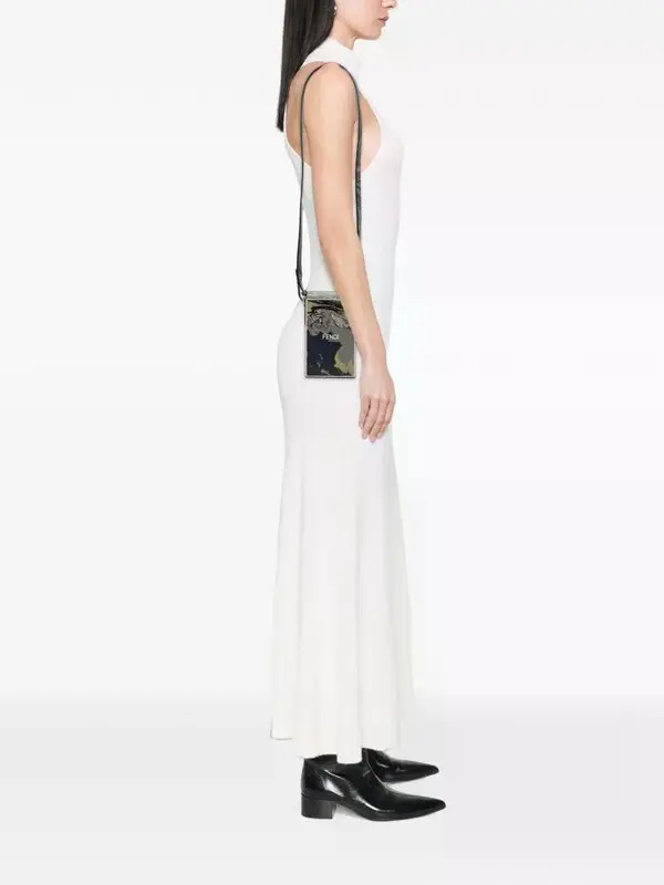 Fendi 2010-2026 Smooth Calfskin Marble Print Vertical Box Crossbody Bag - Grey