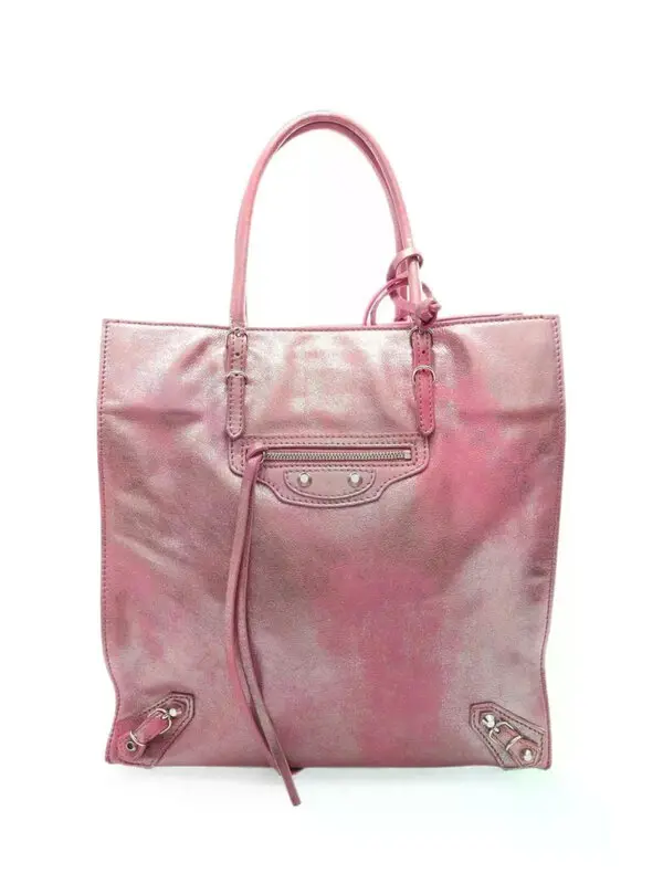 Balenciaga 2018-2026 Metallic Leather Papier A5 Tote Bag - Pink