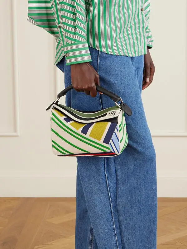 Loewe Puzzle Striped Leather-trimmed Canvas Mini Bag