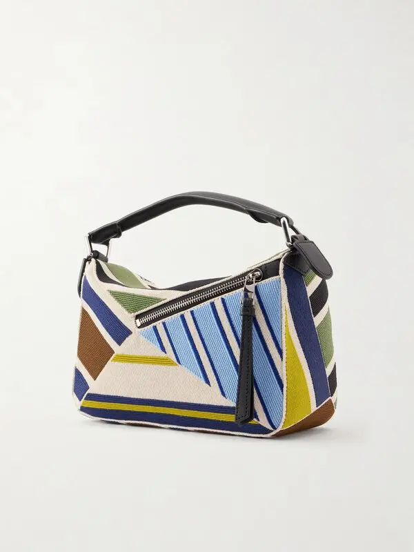 Loewe Puzzle Striped Leather-trimmed Canvas Mini Bag