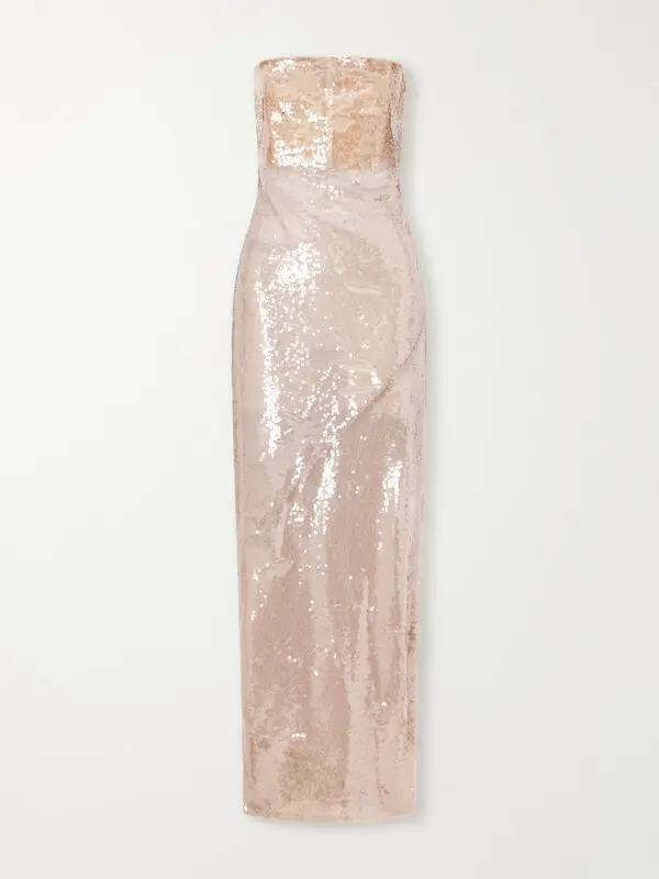 Galvan Moonlight Strapless Sequined Tulle Gown - Neutrals